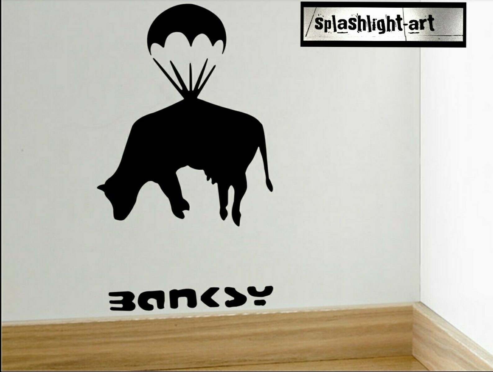 Banksy Cow with Parachute Vinyl wall Decal Sticker stencil | Etsy