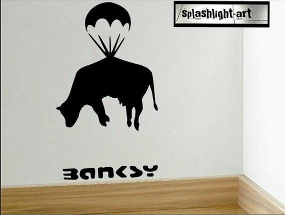 Banksy Cow with Parachute Vinyl wall Decal Sticker stencil | Etsy