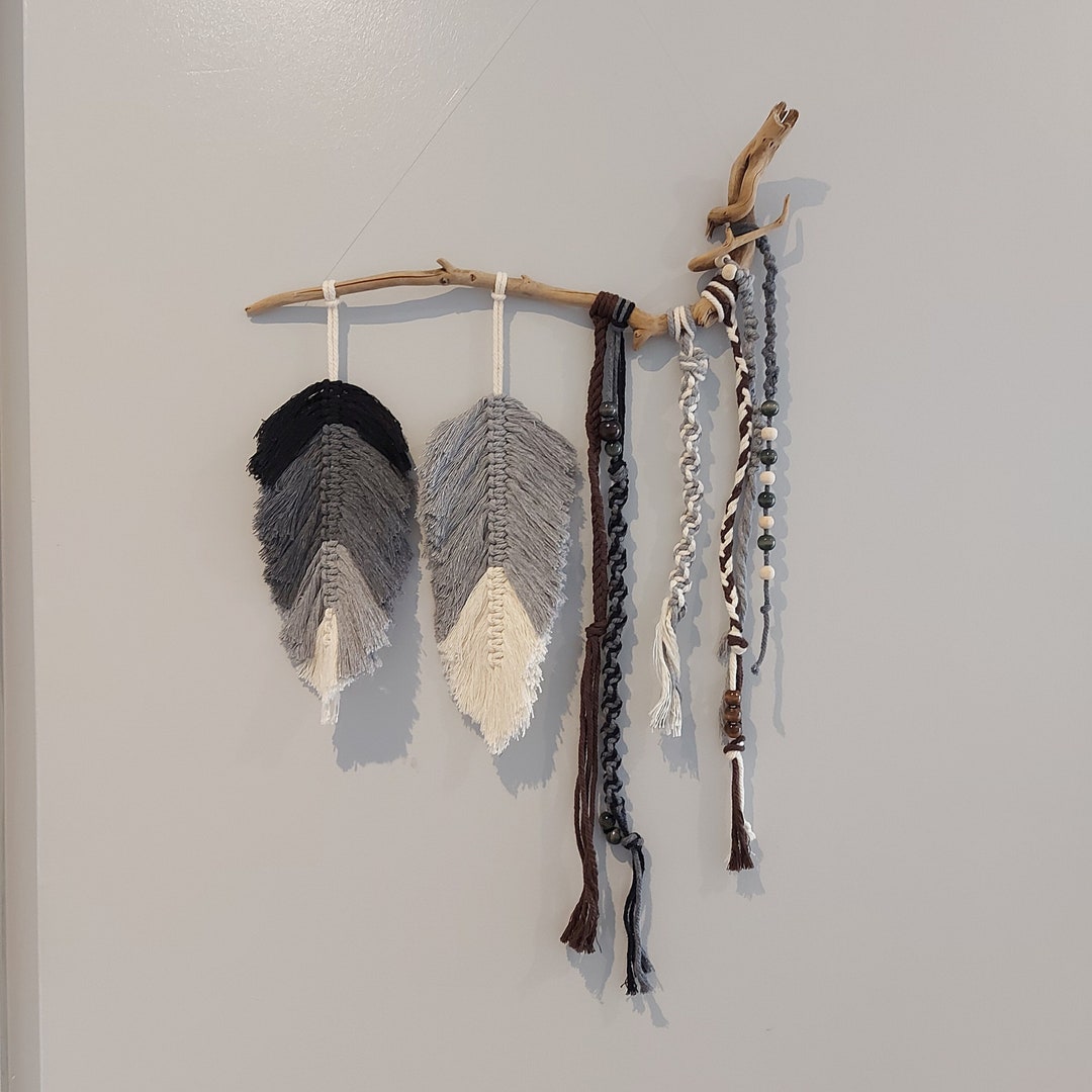 Handmade Pagan Driftwood Wool Feather Macramè Viking and Norse Wall ...