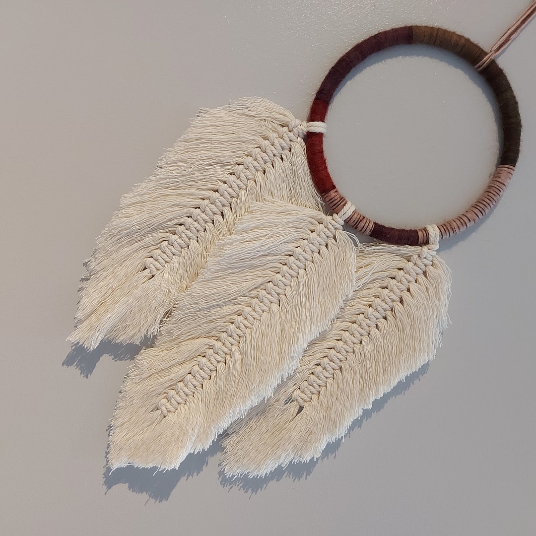 Handmade Viking and Nordic Cotton Macrame Feathers on Wool Hoop Wall ...