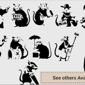 Banksy Parachute Rat Skirting Board Vinyl Sticker Black Wall Decal ...