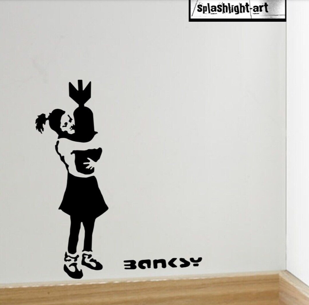 Banksy Bomb Hugger Vinyl Wall Decal Sticker Girl Hugging Bomb Stencil ...