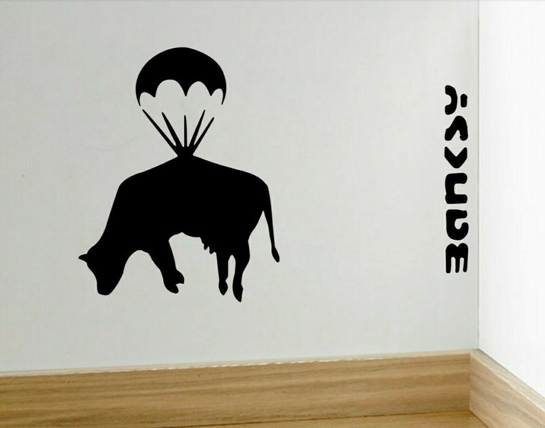 Banksy Cow with Parachute Vinyl wall Decal Sticker stencil | Etsy