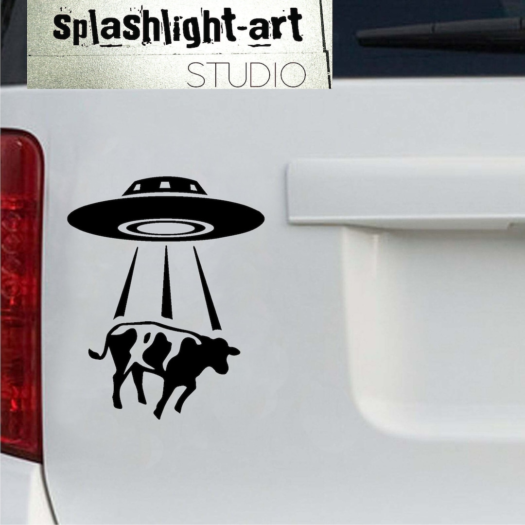 UFO Cow Abduction Decal Black Vinyl Decal Sticker for Laptop Car Wall ...