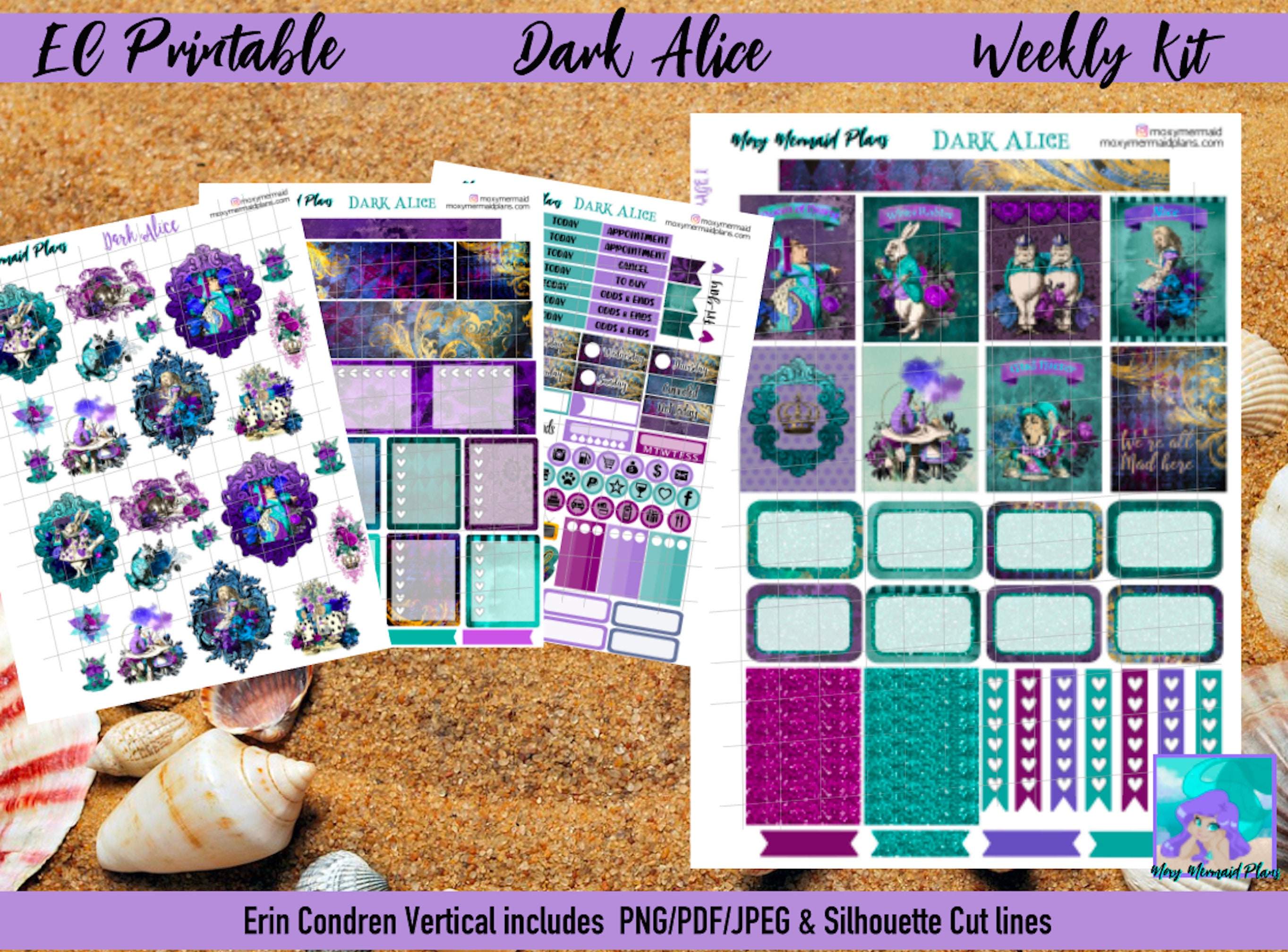Dark Alice PRINTABLE Planner Stickers / Weekly Sticker Kit/ Erin ...