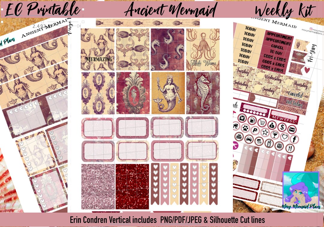 Ancient Mermaid PRINTABLE Planner Stickers / Weekly Sticker - Etsy
