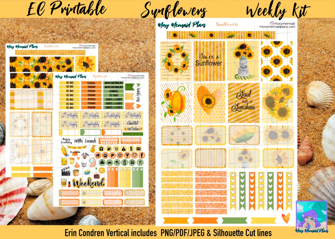 Sunflowers PRINTABLE Planner Stickers / Weekly Sticker Kit/ Erin ...
