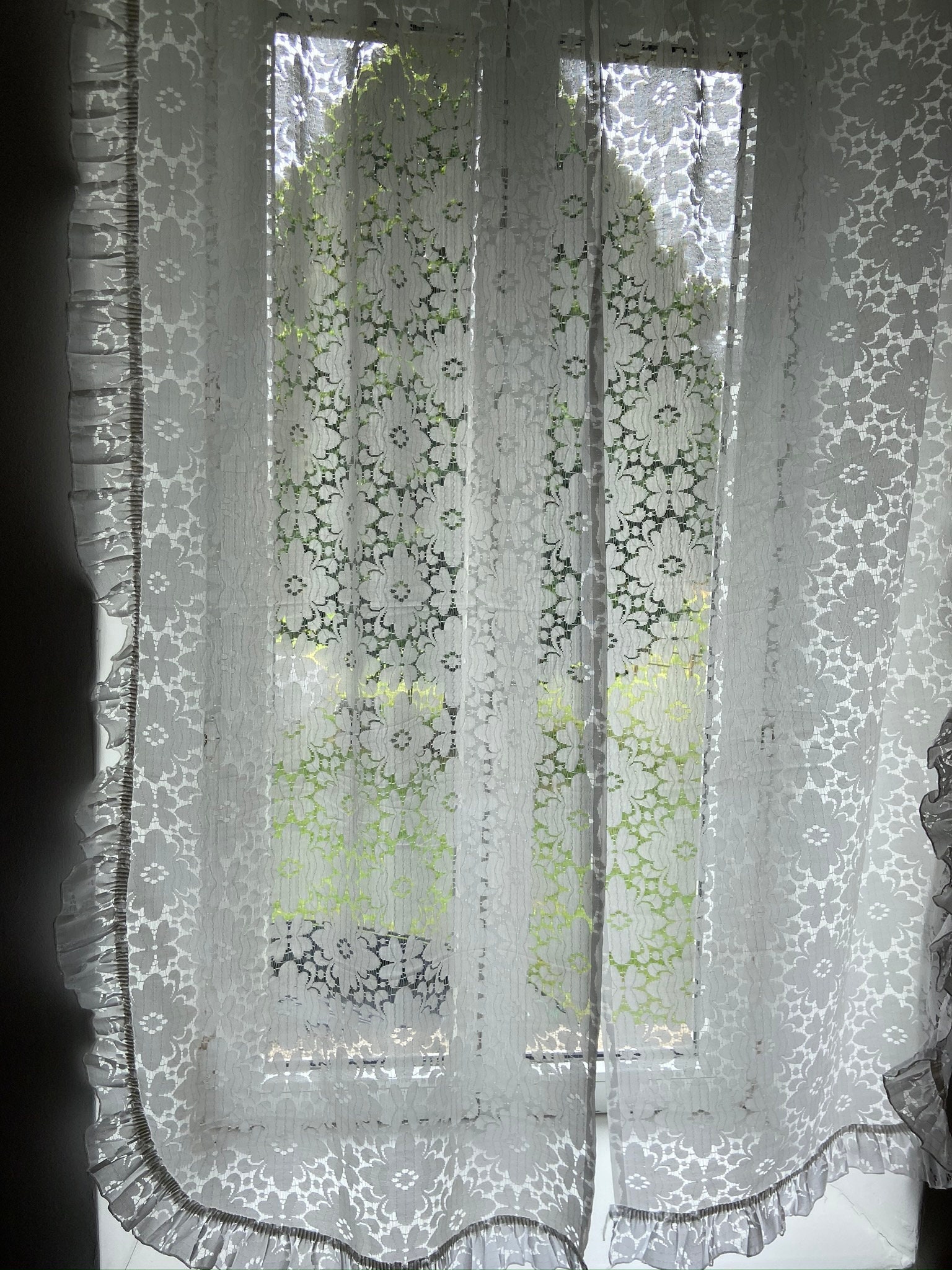 Pair of Retro French White Frilly Floral Net Curtains 54 X - Etsy