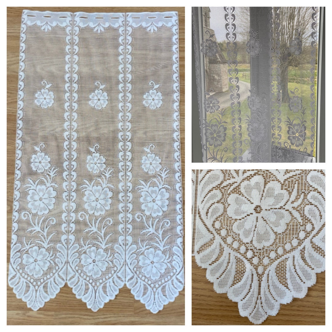 Small French Floral Lace Net Panel Privacy Curtain / Cafe / Bistro ...