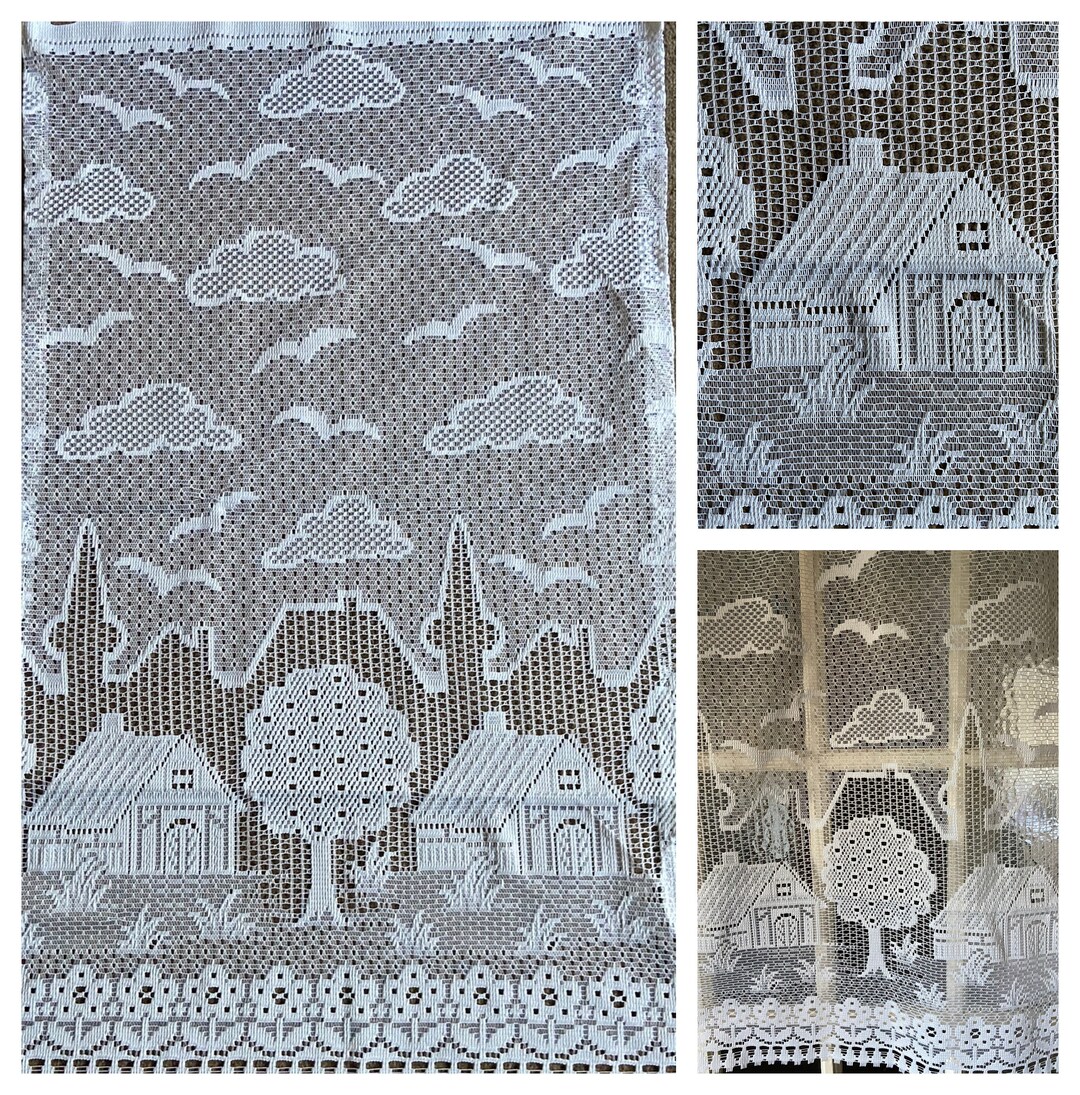 French White Net Lace Bistro / Cafe Curtain / Privacy Curtain - Long ...