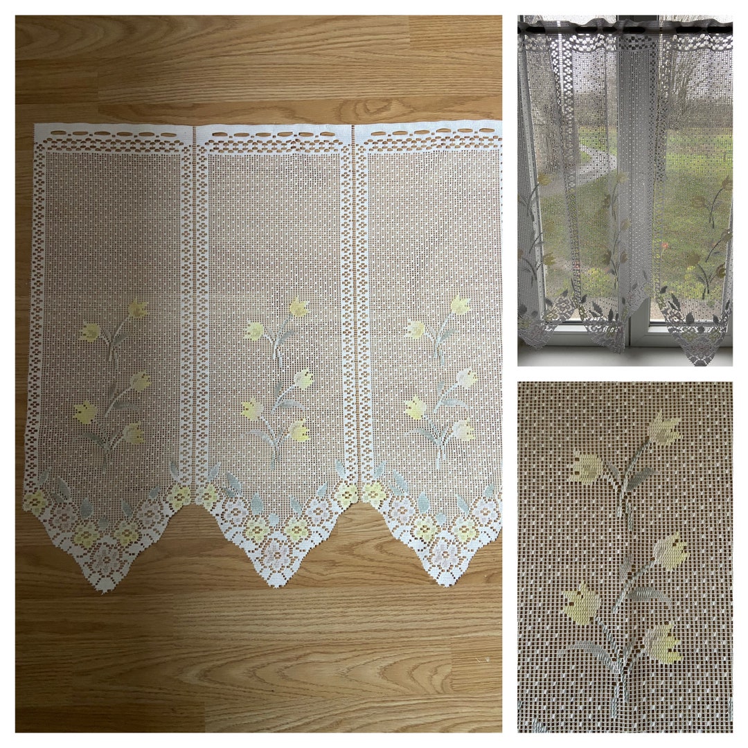 French Single Panel Coloured Floral Lace Net Bistro / Cafe Curtain ...