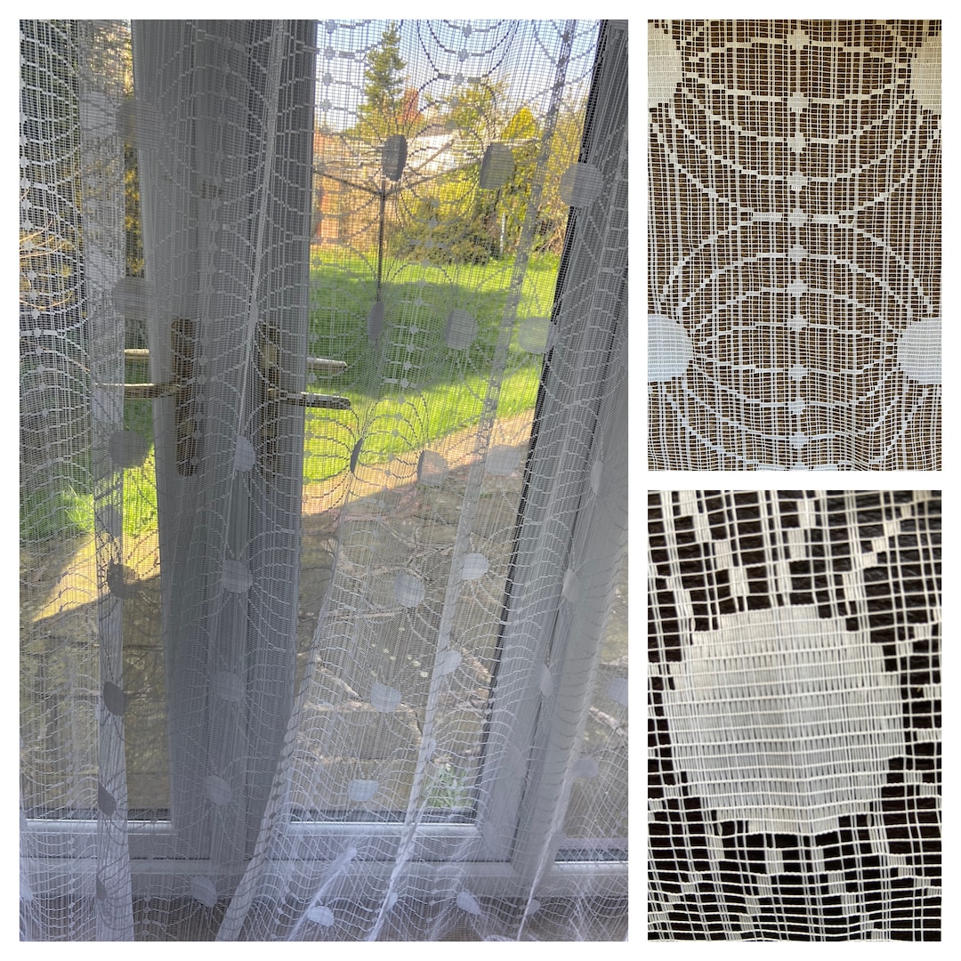 Large Vintage French White Single Panel Open Weave Polyester Lace Net ...