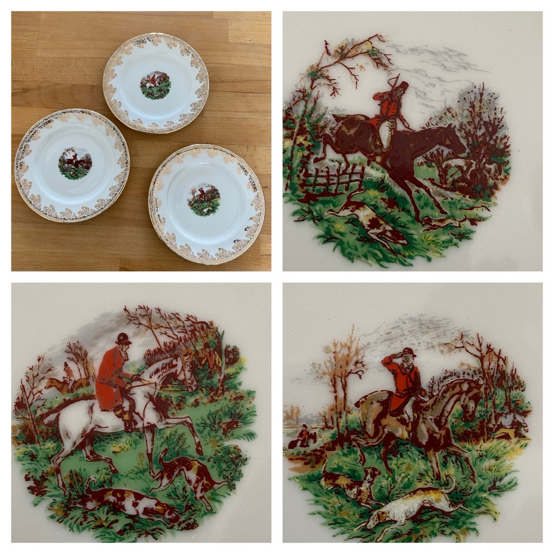 Set of 3 - Antique French Limoges Porcelain Game Plates Featuring Horse ...