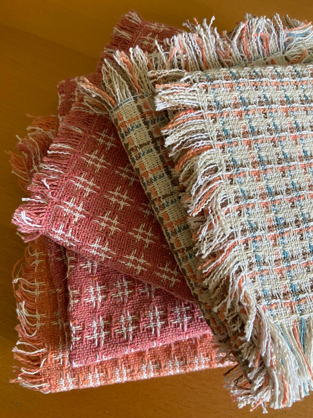 Unused - Set of 5 Large Rustic French Serviettes / Fringed / Oatmeal ...