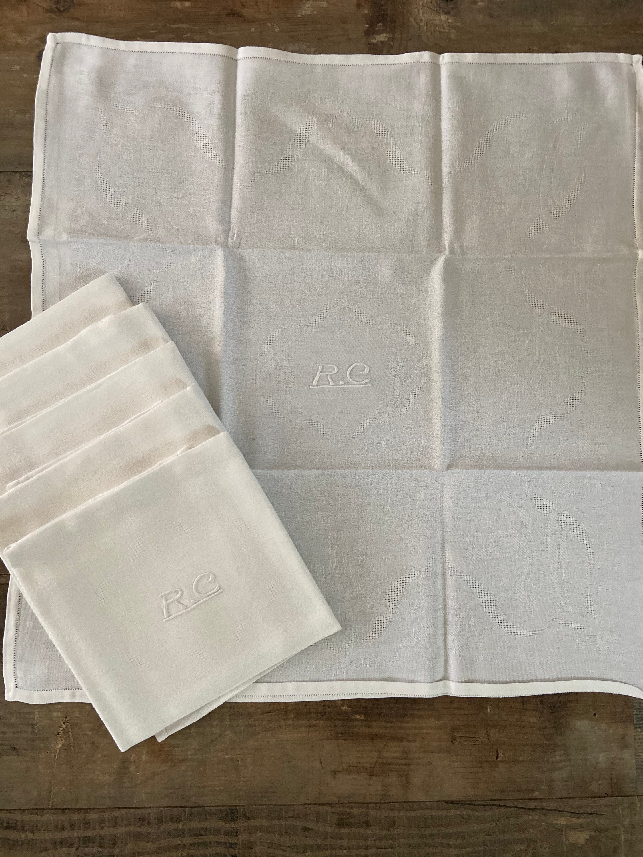X6 Large French Antique White Centre Monogrammed Serviettes | Etsy