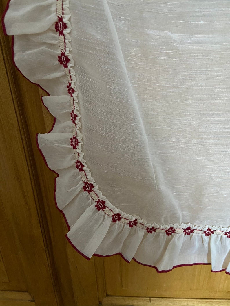 Single French Frilly Cream Net Curtain Panel With Red Braid | Etsy