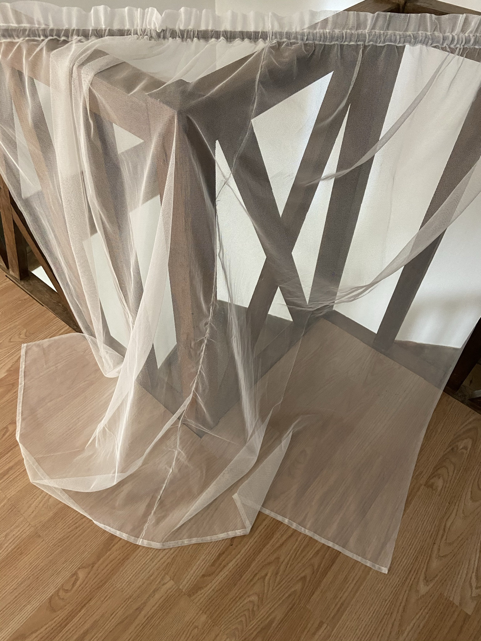 Old French Single Panel White Plain Net Curtain With Ruffle Top (139 X ...