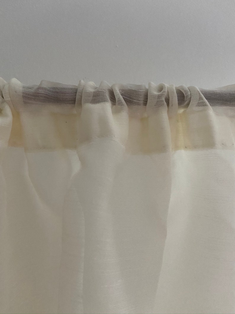 Single French Frilly Cream Net Curtain Panel With Red Braid | Etsy