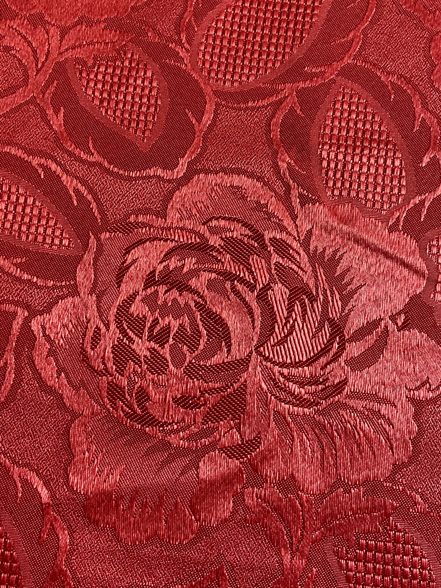 Vintage Large Round Rayon Damask Floral Rich Red Scalloped | Etsy