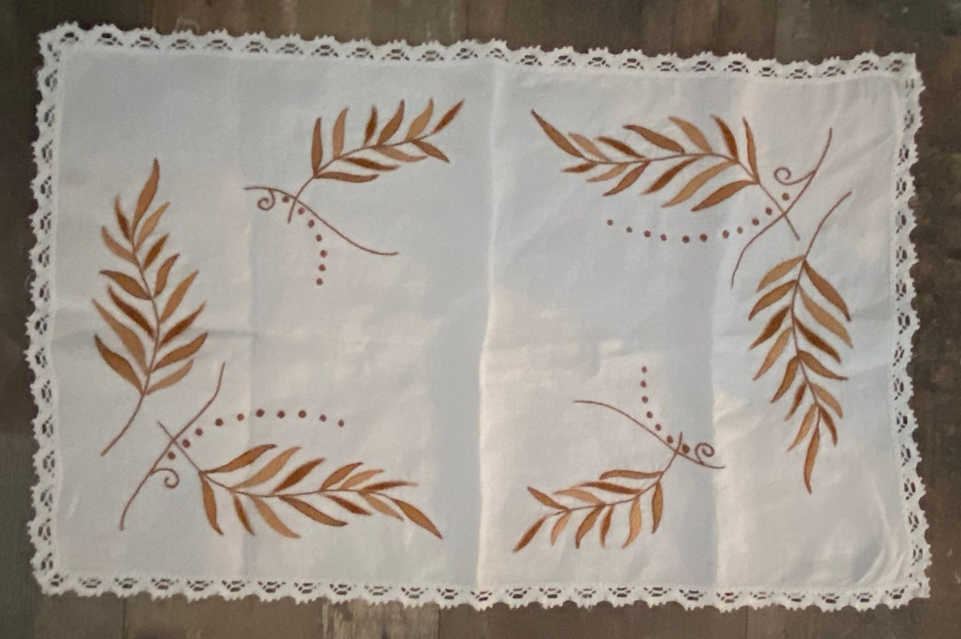 French Vintage Cream Cotton Table Mat, Tray or Dressing Table Cloth ...