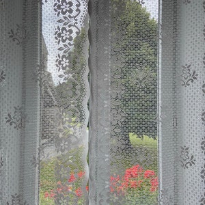 Pair of French White Floral Net Lace, Scalloped Edged Panel Curtains ...