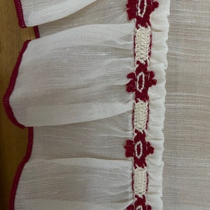 Single French Frilly Cream Net Curtain Panel With Red Braid Trim (93 X ...