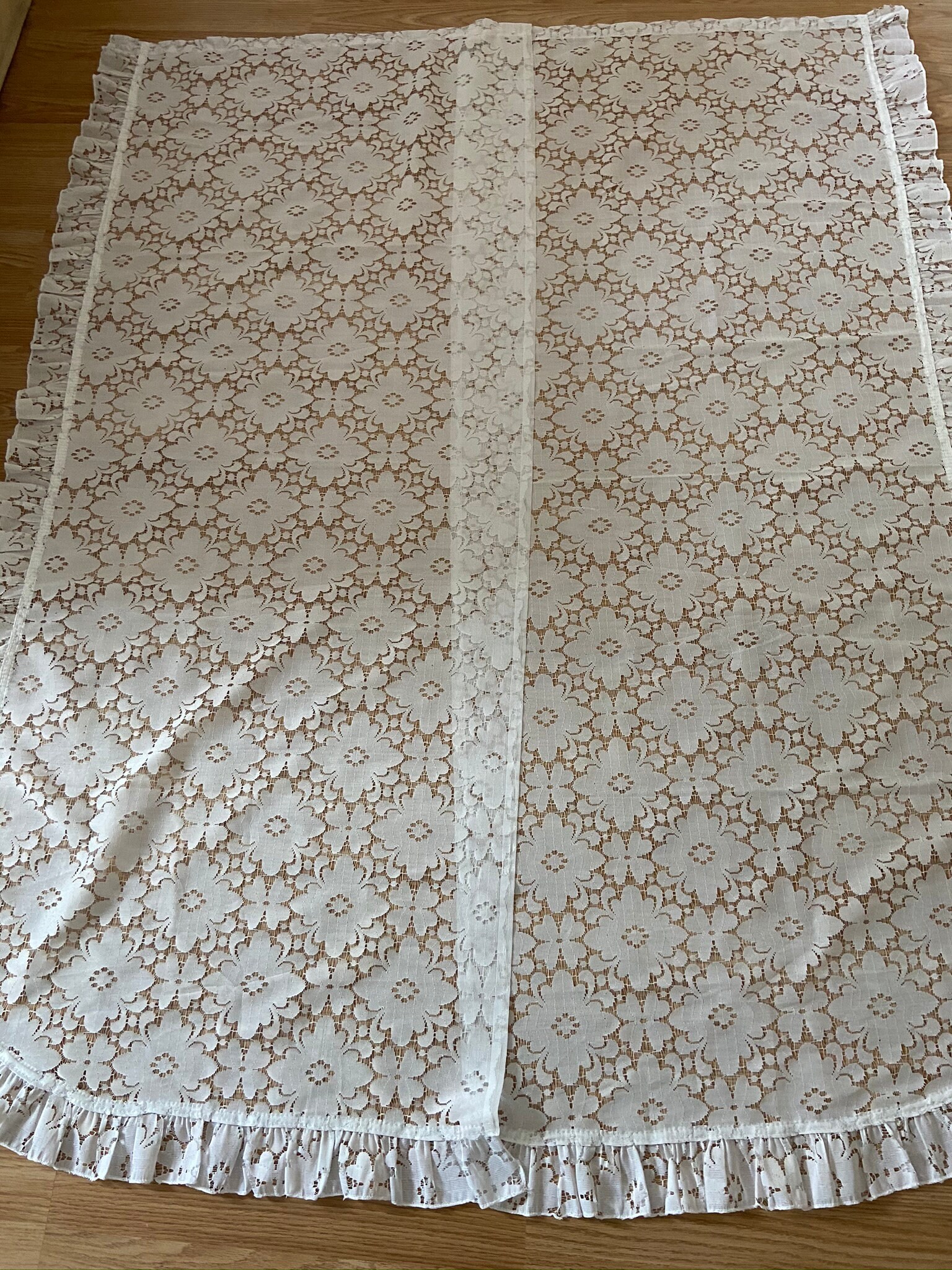 Pair of Retro French White Frilly Floral Net Curtains 54 X - Etsy