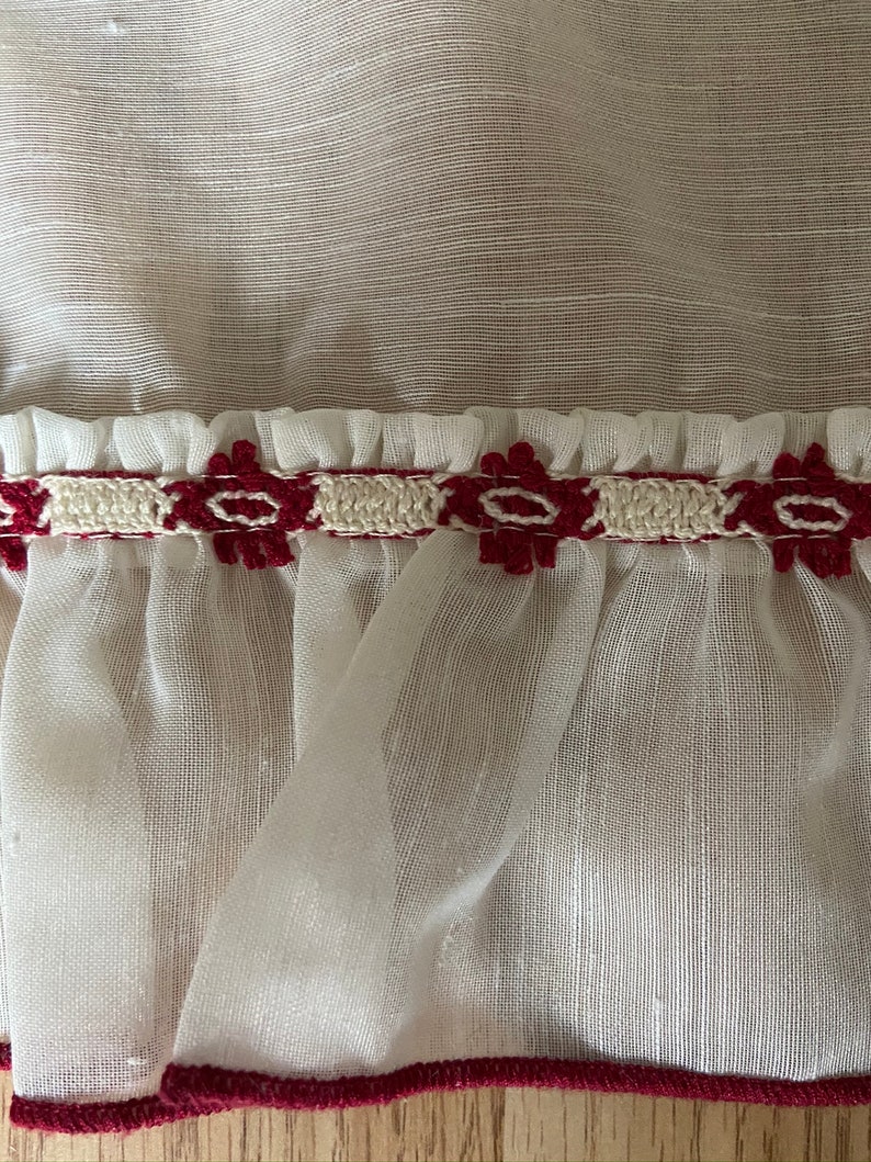 Single French Frilly Cream Net Curtain Panel With Red Braid | Etsy