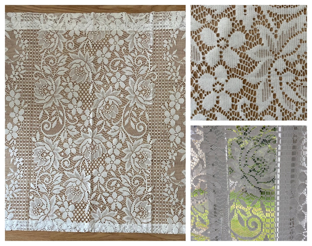 French White Single Panel Floral Net Lace Curtain With - Etsy