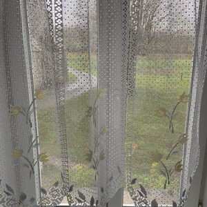 French Single Panel Coloured Floral Lace Net Bistro / Cafe Curtain ...