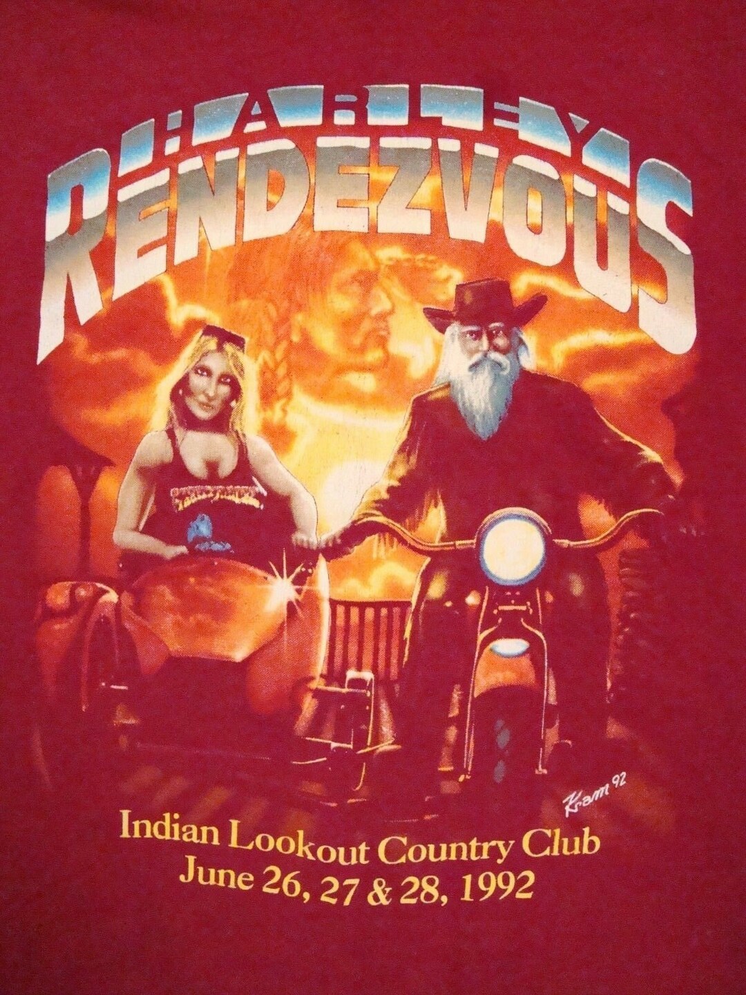 Vintage Harley Rendezvous 1992 90's Motorcycle Rally Biker Thin T Shirt ...