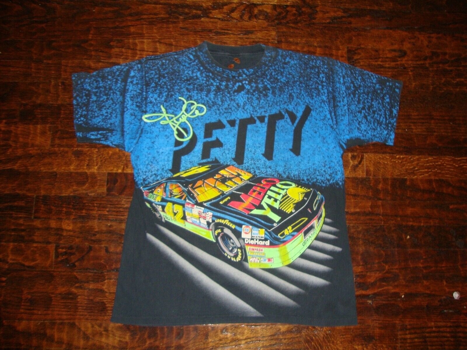 Vintage 90's Kyle Petty Mello Yellow Nascar Racing All Over Print T ...