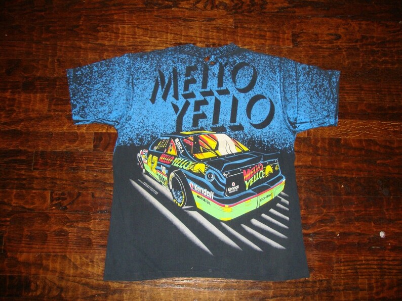 Vintage 90's Kyle Petty Mello Yellow Nascar Racing All Over Print T ...