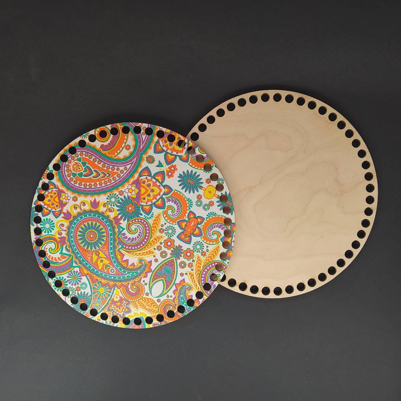 20cm Wood Basket Base Buta Ornament Laser Cut Wood Side Bag Set Bag ...