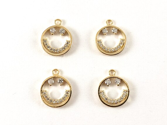 Real 18K Gold Plated CZ Pave Smiley Face Charm Over Copper | Etsy