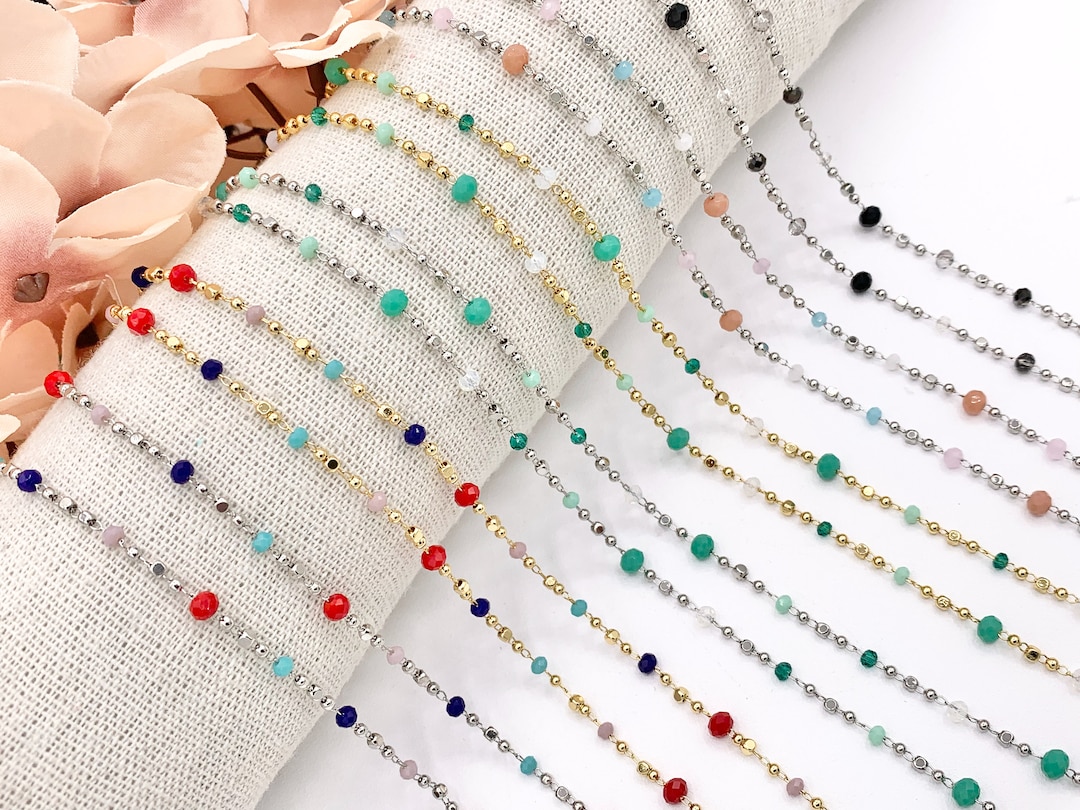 Multicolor Crystal Beaded Chain in 18K Gold/silver Plated Copper by the ...