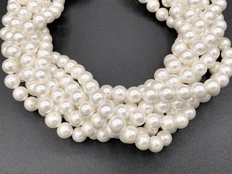 White Shell Pearl Smooth Round Beads Pearl Powder Coated Shell Beads ...