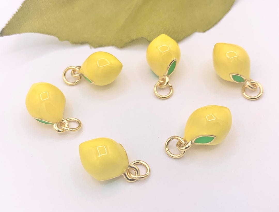 Cute Yellow Enamel Lemon Charms 3D Puffy Fruit Charms in 18K Gold ...