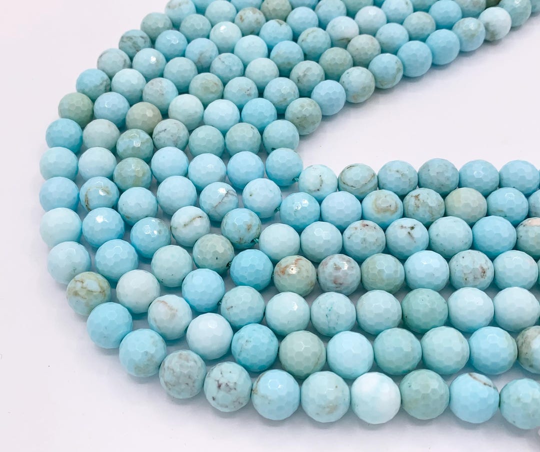 Natural Magnesite Dyed Light Blue Color Faceted Round Beads 6mm 8mm ...