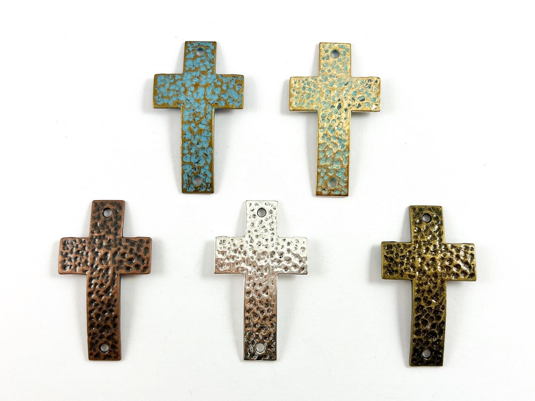 28x49mm Pewter Curved Cross Connectors Hammered Religious Cross ...