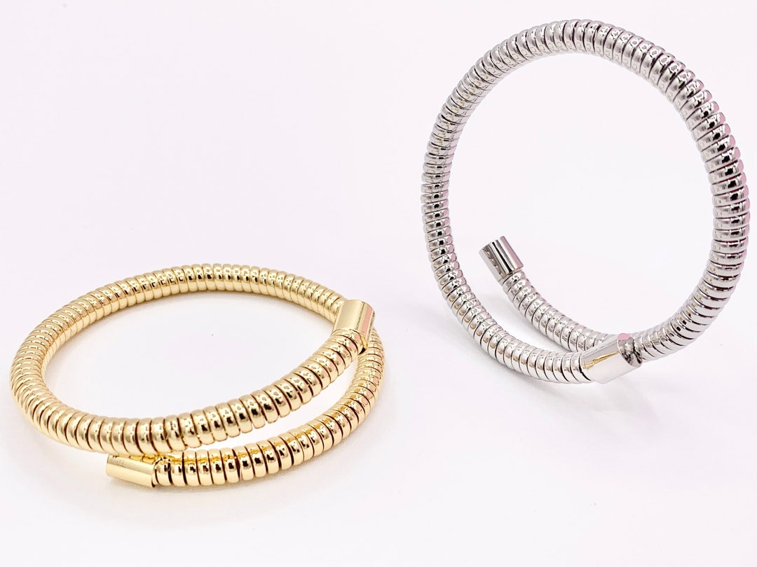 Stretch Coil Elegant Bypass Wrap Bracelet Cuffs in Real Gold/platinum ...