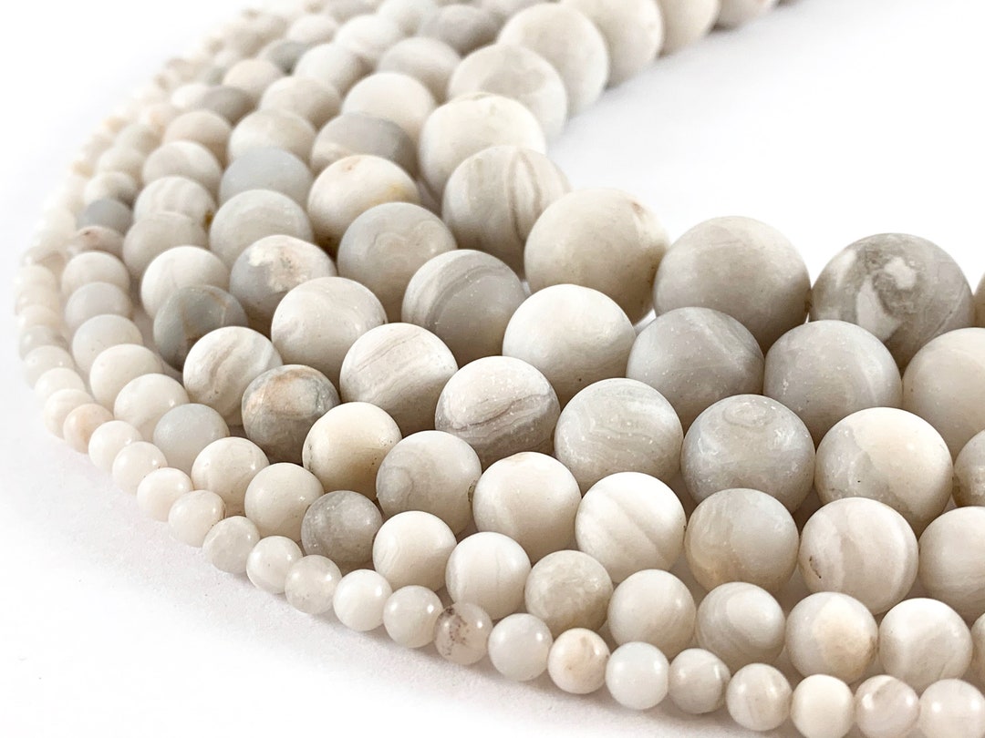 Matte White Lace Agate Round Smooth Natural Gemstone Beads 15"-16" - Etsy