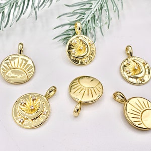 Double Sided Moon Sun Coin Pendant in 18K Gold Plated Copper - Etsy