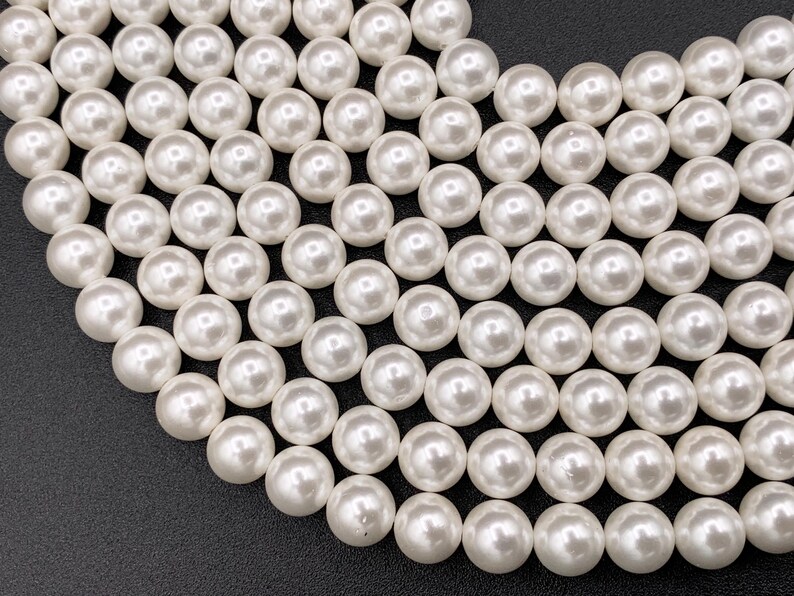 White Shell Pearl Smooth Round Beads Pearl Powder Coated Shell Beads ...