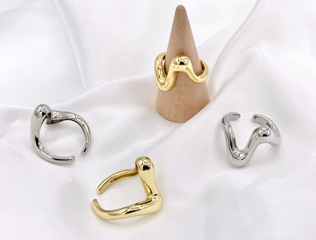 Chevron V Shaped Geometric Curved Ring in Real Gold/silver 18K Plated ...