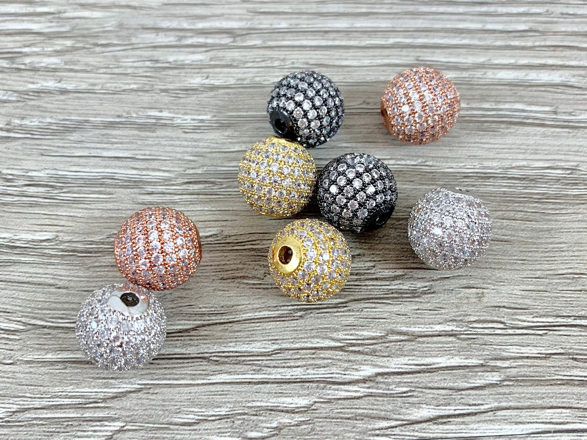 CZ Round Beads Cubic Zirconia Micro Pave Round Spacer Beads in Gold ...