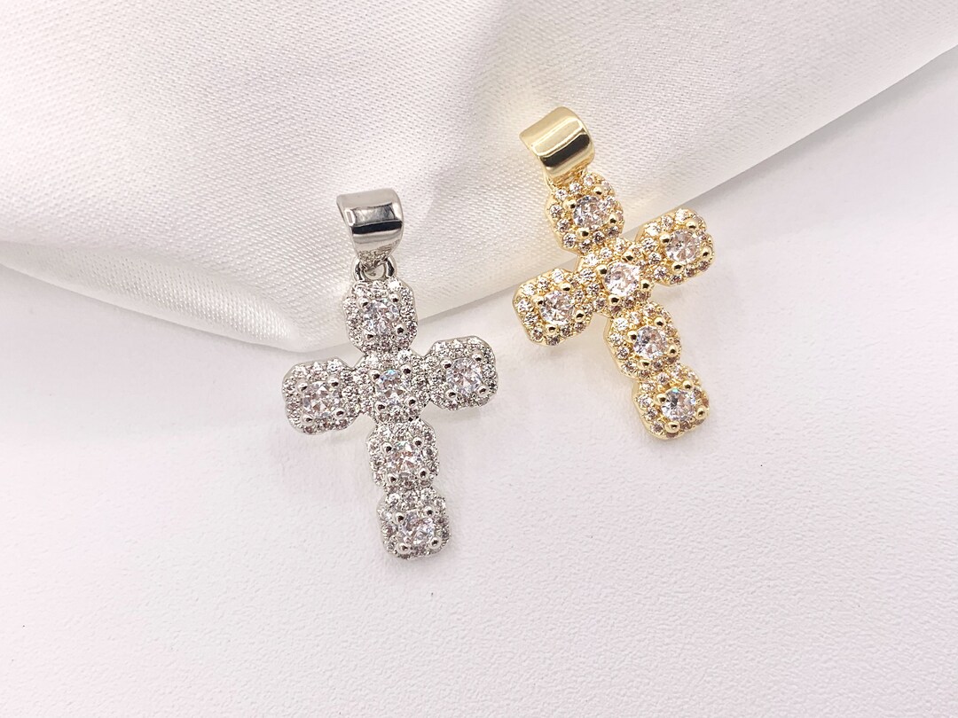 Whimsical Bedazzle Gold Cross Pendants With Beautiful CZ Pave in 18K ...