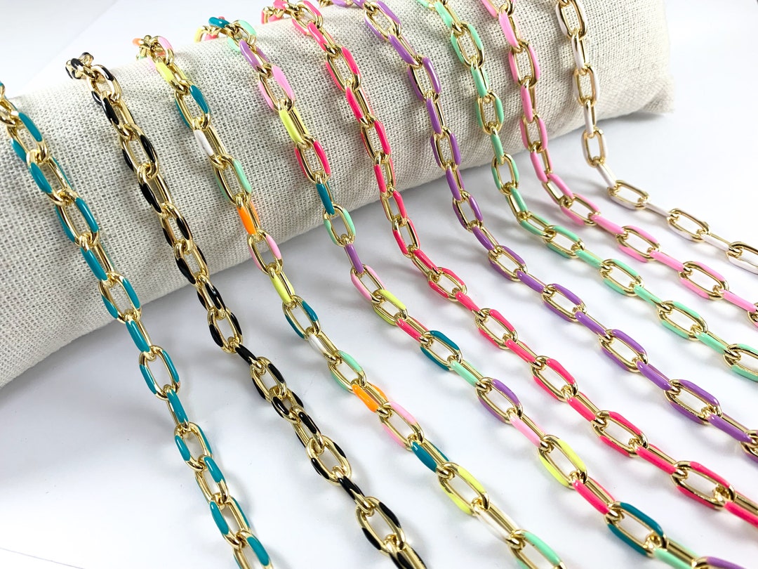 Chunky Thick Colorful Oval Link Chain by the Foot | 18K Gold Plated and ...