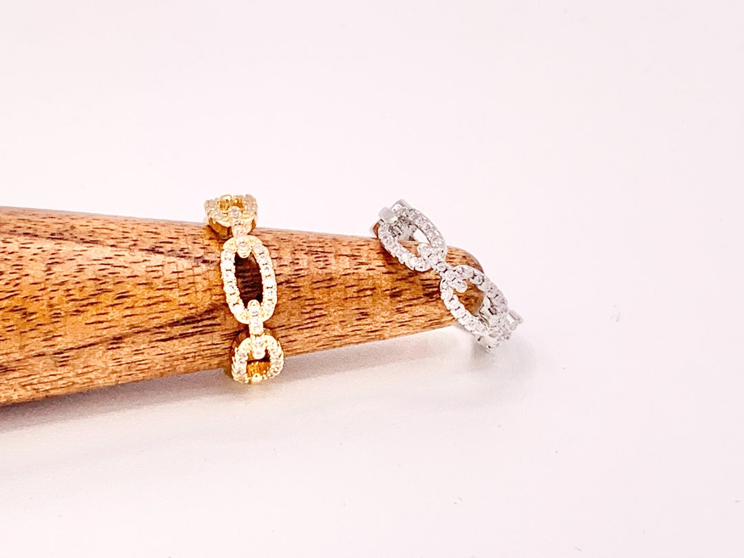 Dazzling Oval CZ Pave Link Rings in 18K Gold or Silver Plated Copper - Etsy
