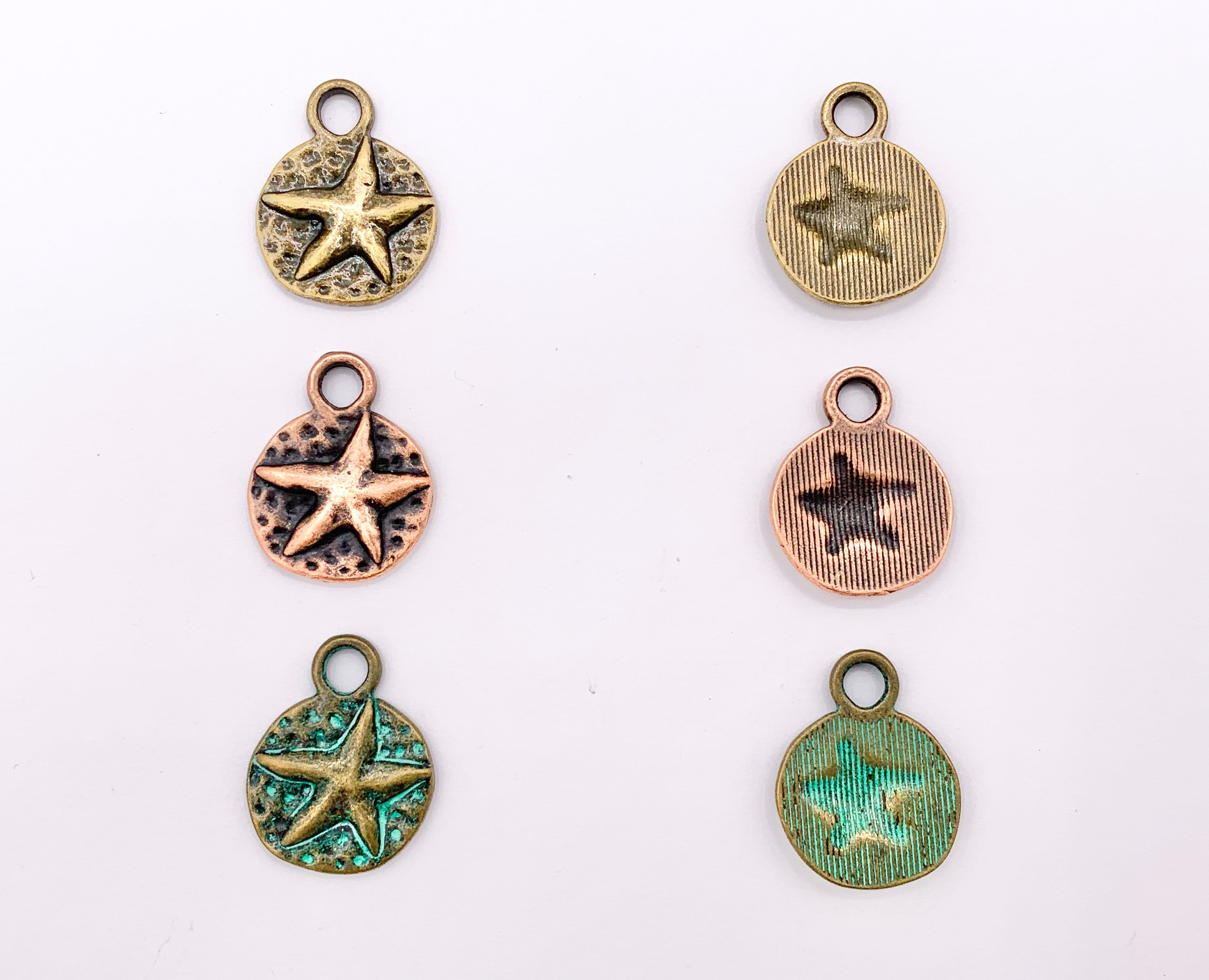 16mm Pewter Starfish Carved Circle Pendants One Sided Sealife Coin ...